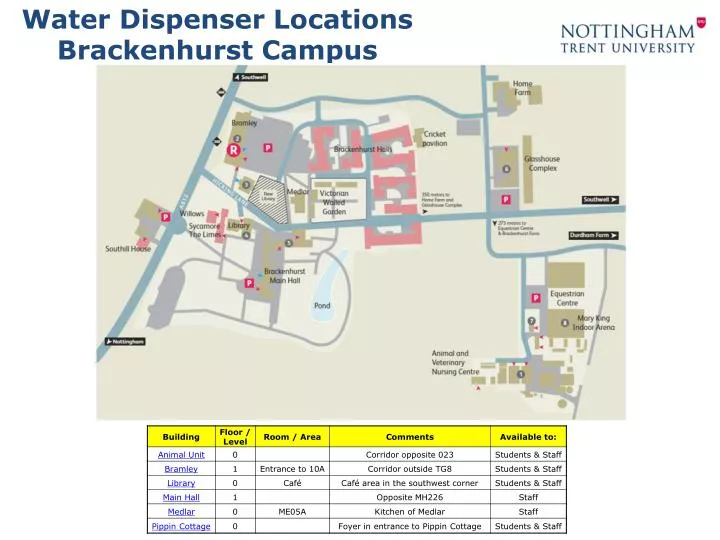 PPT - Water Dispenser Locations Brackenhurst Campus PowerPoint ...