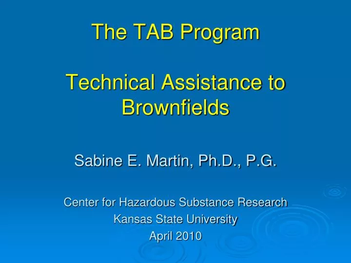 PPT - The TAB Program Technical Assistance to Brownfields PowerPoint Presentation - ID:2618272