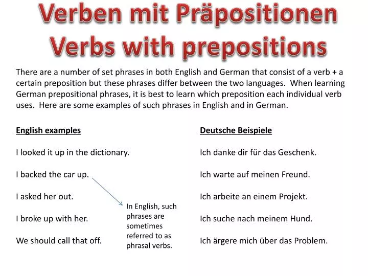 PPT - Verben mit Präpositionen Verbs with prepositions PowerPoint ...