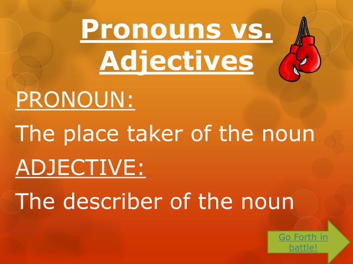 PPT - Pronouns vs. Adjectives Battleground: NOUNS PowerPoint ...