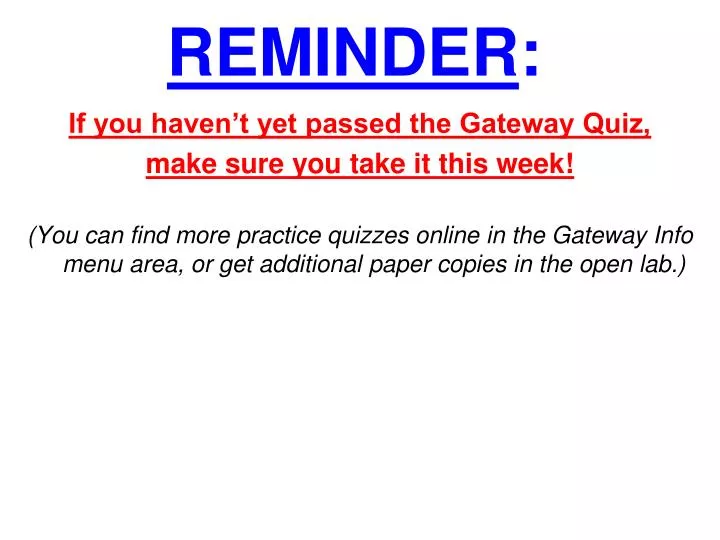 PPT - REMINDER : PowerPoint Presentation, free download - ID:2629685