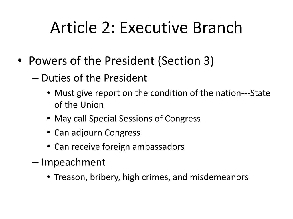 PPT - Understanding the Executive Branch: Article 2 Overview PowerPoint ...