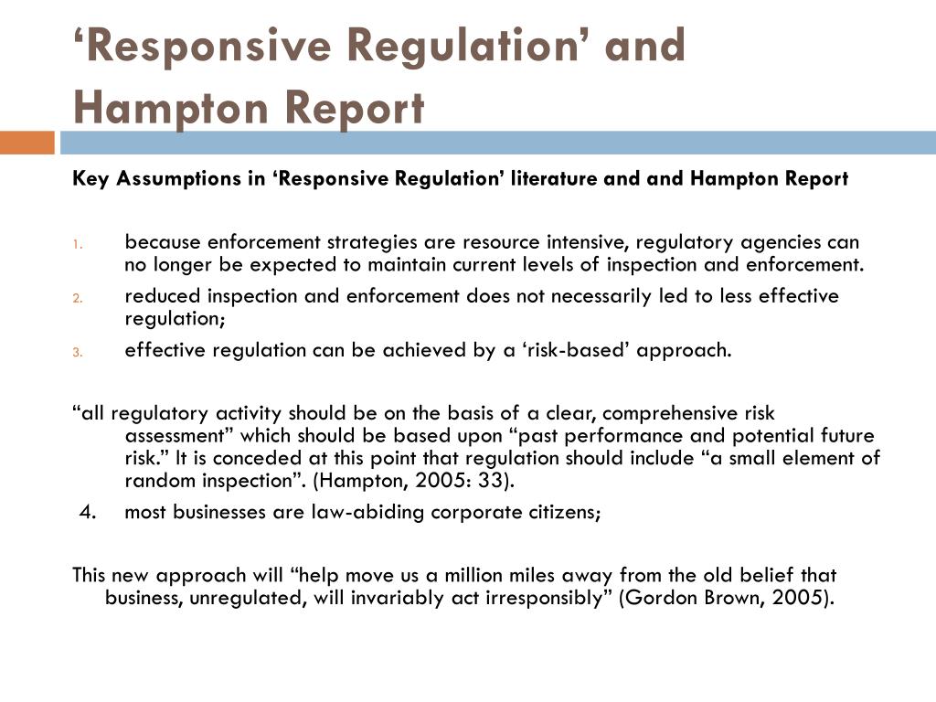 PPT - Responsive Regulation? the risks of the new politics of ...