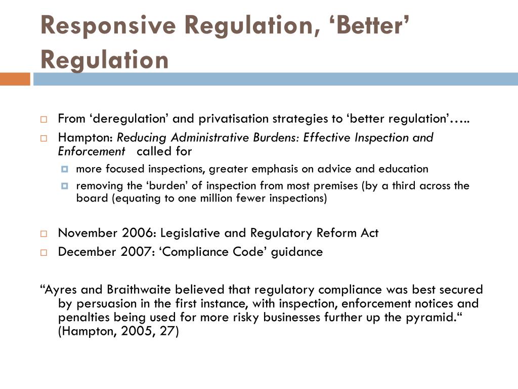 PPT - Responsive Regulation? the risks of the new politics of ...