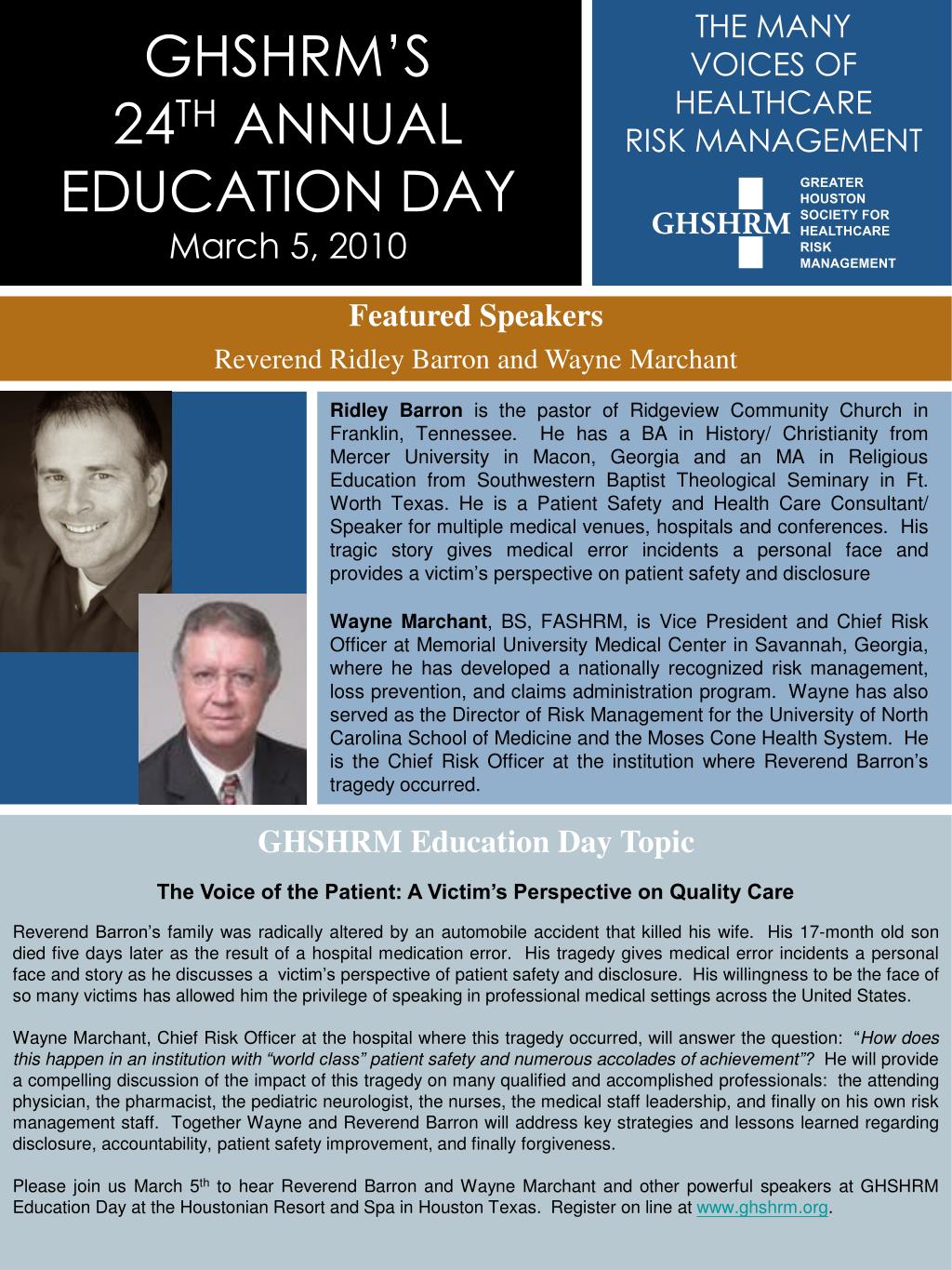 PPT - Featured Speakers Reverend Ridley Barron and Wayne Marchant ...