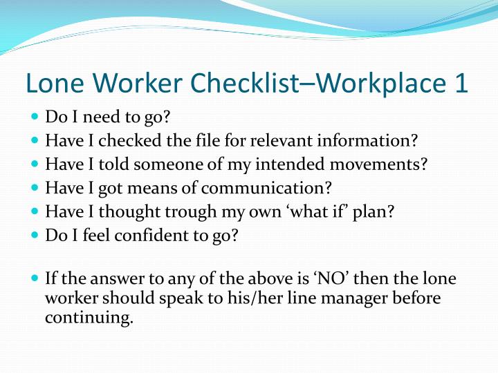PPT - WORKING ALONE SAFELY PowerPoint Presentation - ID:2636644 PPT - WORKING ALONE SAFELY PowerPoint Presentation - ID:2636644