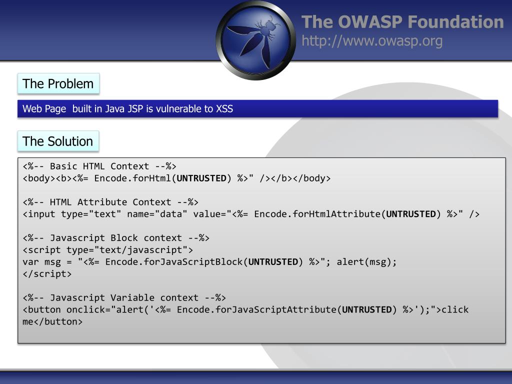Ppt Cross Site Scripting Javascript Injection Contextual Output Encoding Powerpoint