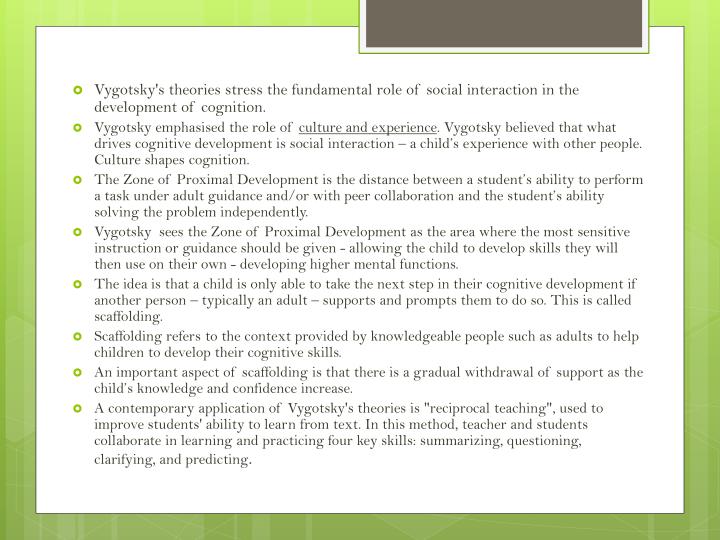 PPT - Vygotsky’s Theory of Cognitive Development and scaffolding ...