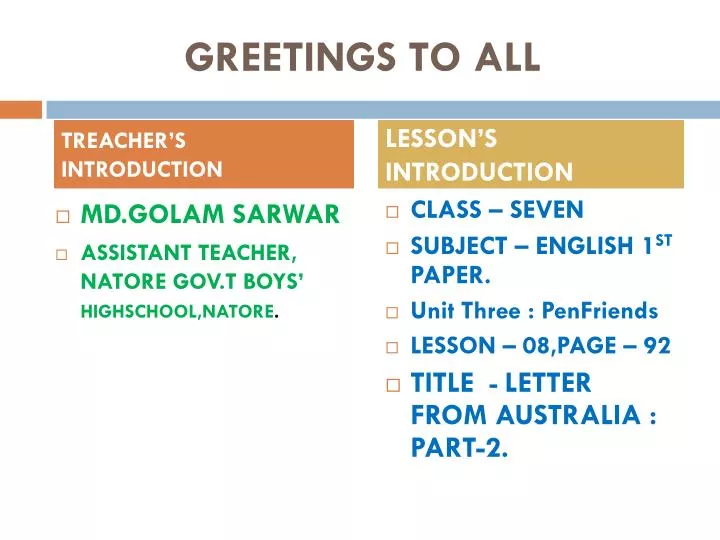 PPT - GREETINGS TO ALL PowerPoint Presentation, free download - ID:2639922