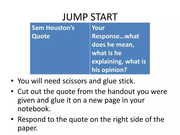 PPT - JUMP START PowerPoint Presentation, free download - ID:2640252