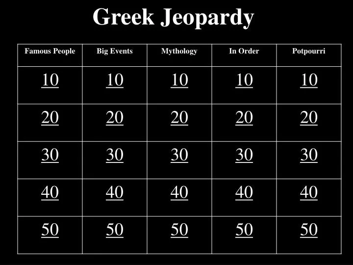 PPT - Greek Jeopardy PowerPoint Presentation, free download - ID:2640780