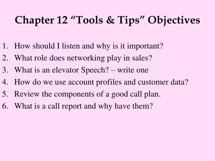 PPT - Chapter 12 “Tools & Tips” Objectives PowerPoint Presentation - ID ...