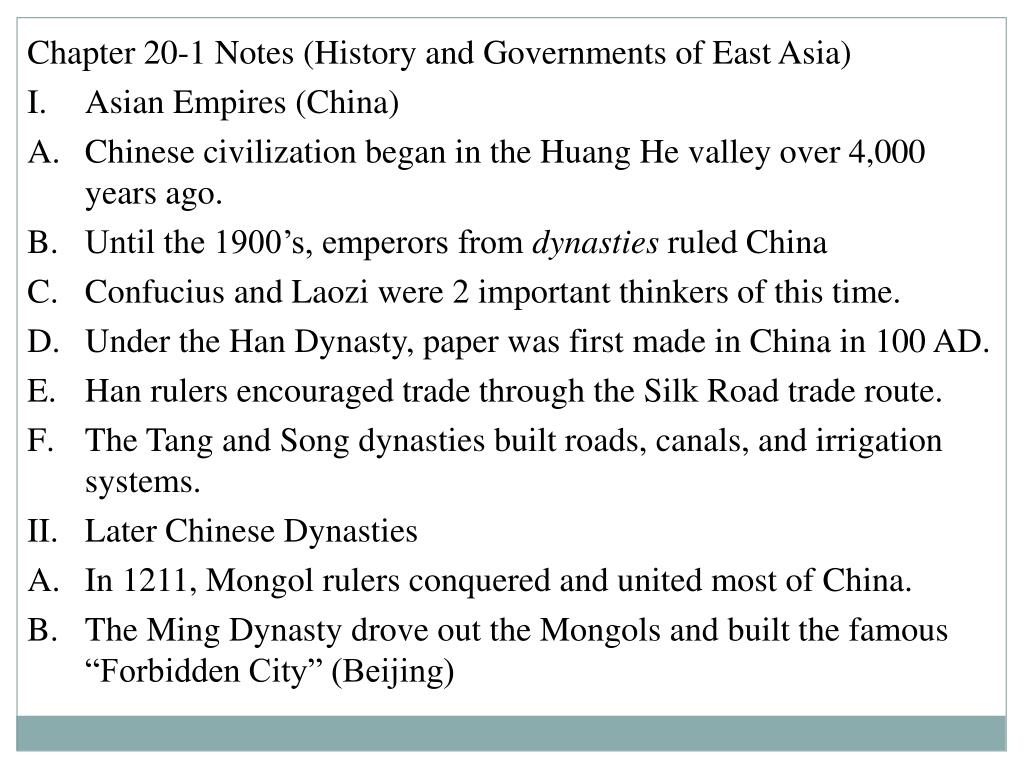 PPT - Chapter 20-1 Notes (History and Governments of East Asia) Asian ...