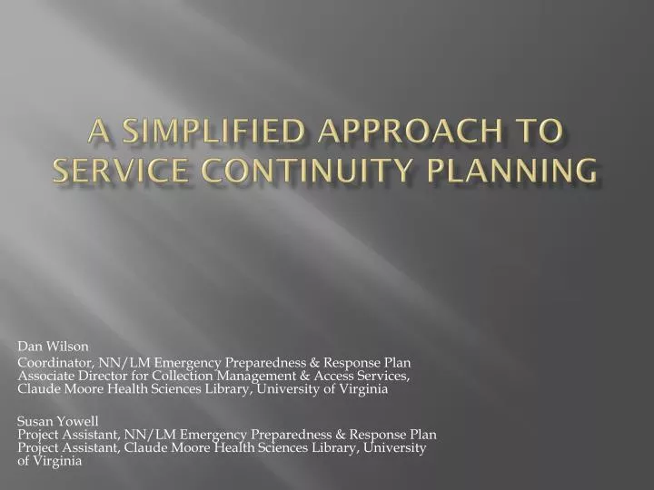 PPT - A Simplified Approach to Service Continuity Planning PowerPoint ...