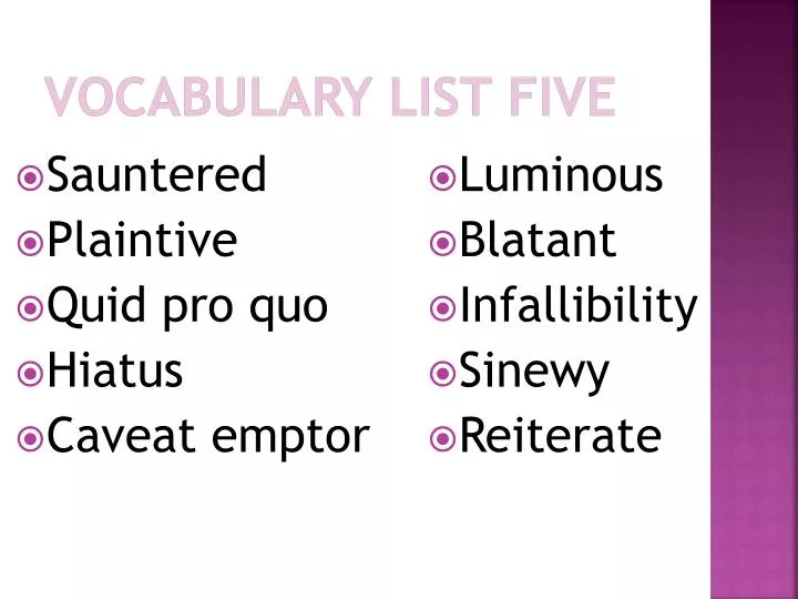 PPT - Vocabulary List Five PowerPoint Presentation, free download - ID ...