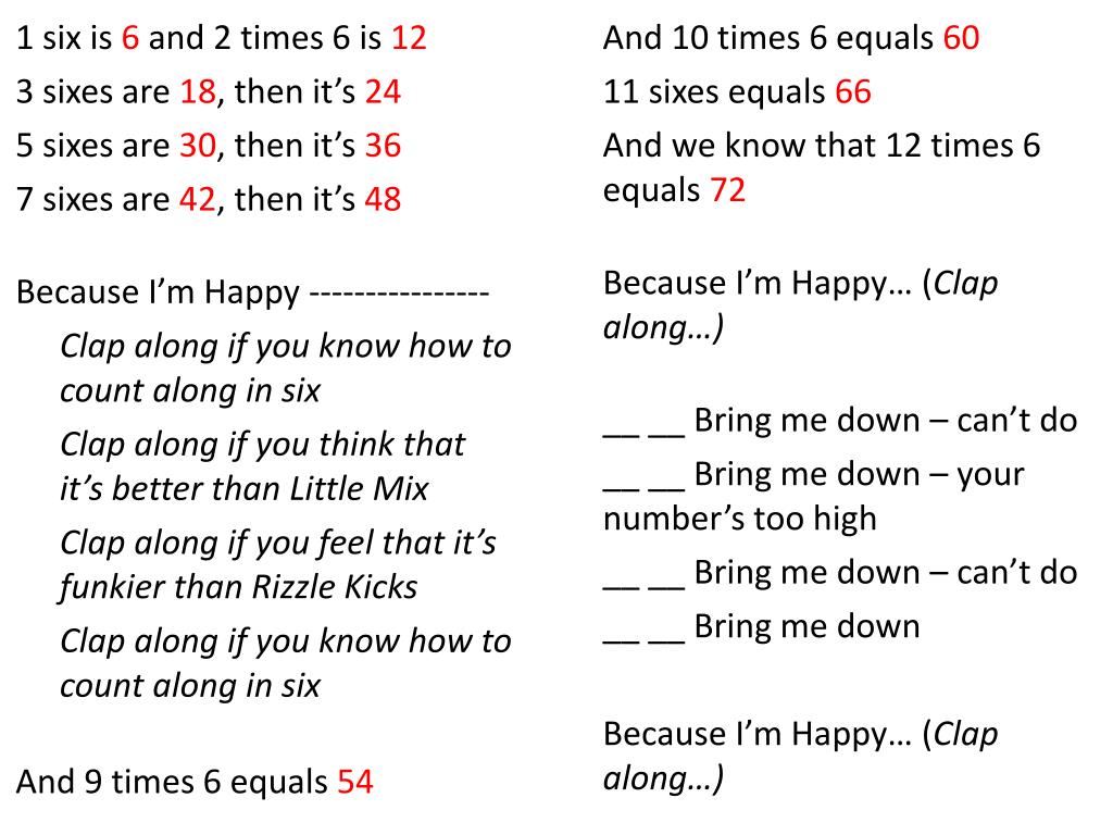 PPT - 1 six is 6 and 2 times 6 is 12 3 sixes are 18 , then it’s 24 ...