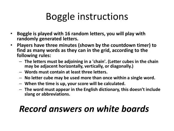 PPT - Boggle instructions PowerPoint Presentation, free download - ID:2650040
