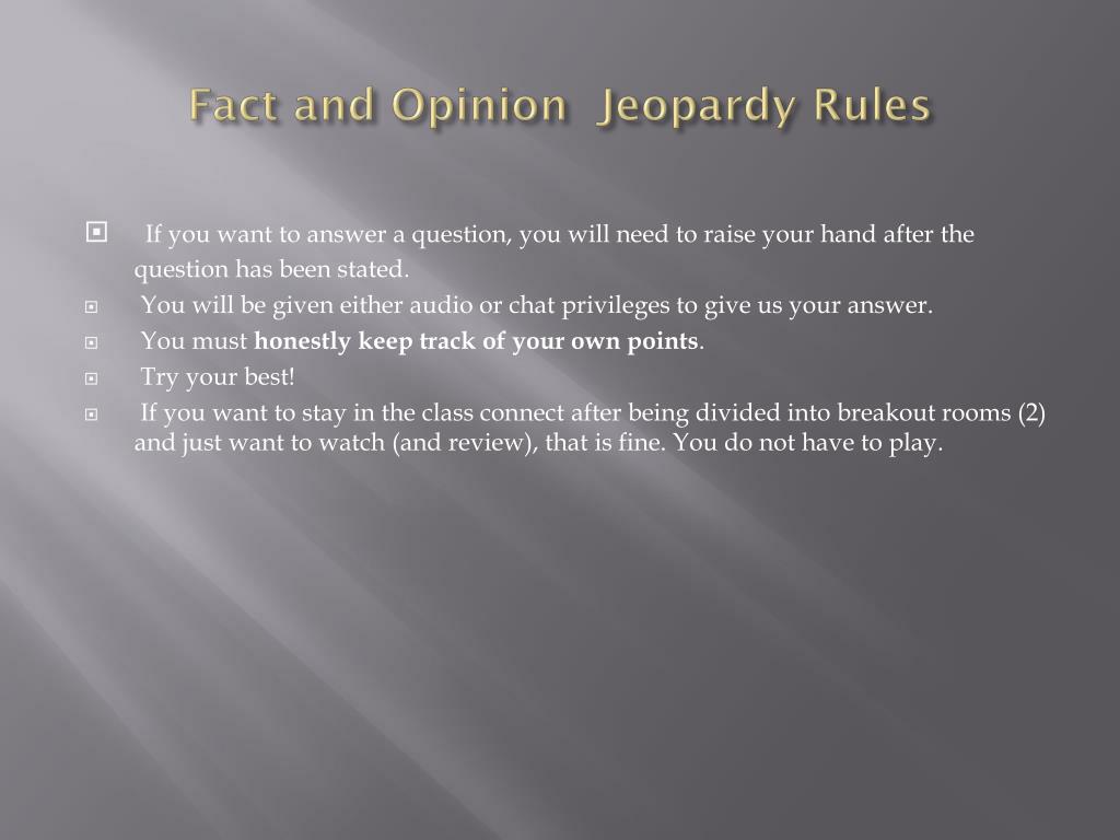 PPT - Fact & Opinion Review Jeopardy PowerPoint Presentation, free ... PPT - Fact & Opinion Review Jeopardy PowerPoint Presentation, free ...