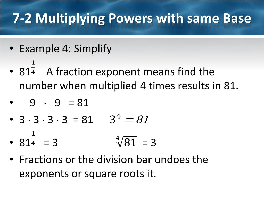 PPT 7 2 Multiplying Powers With Same Base PowerPoint Presentation 