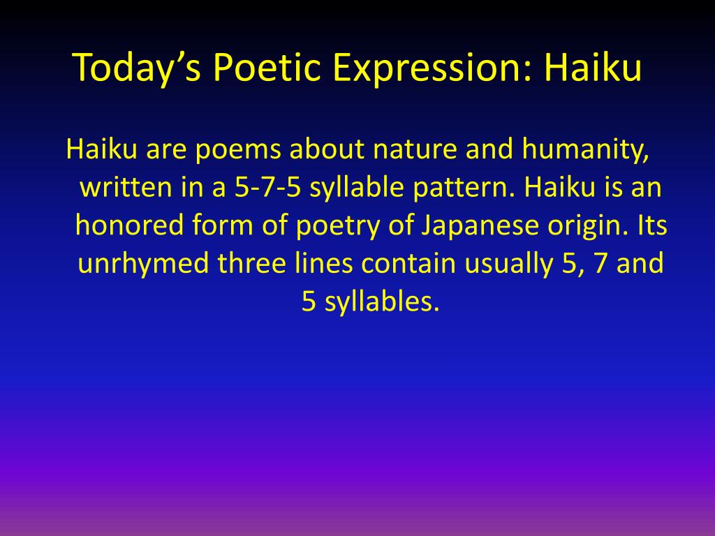 PPT - Haiku Poetry Workshop in Literature Class PowerPoint Presentation ...