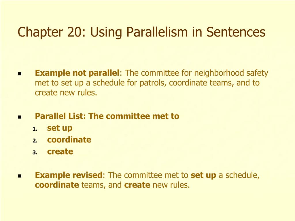 PPT Chapter 20 Using Parallelism In Sentences PowerPoint 