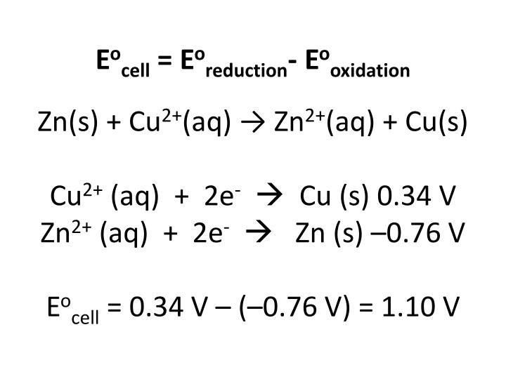 PPT - Daniell Cell: 1.10 volts Zn(s) + Cu 2+ ( aq ) → Zn 2+ ( aq ) + Cu ...