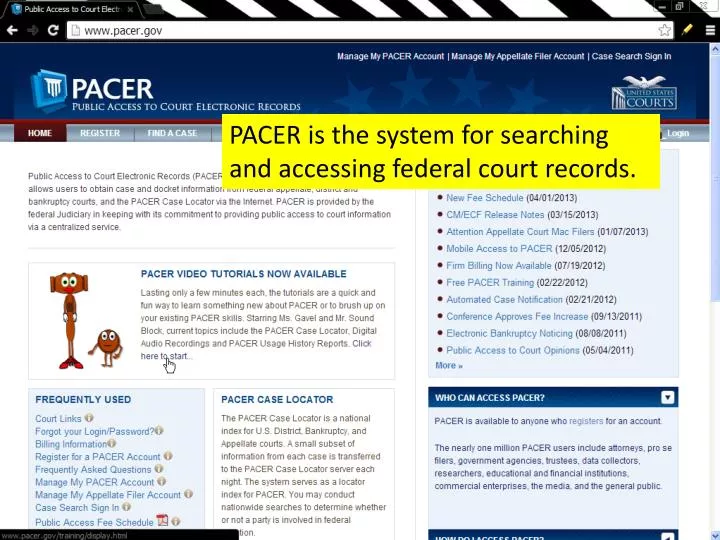 PPT - PACER is the system for searching and accessing federal court ...