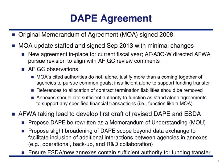 PPT - DAPE Agreement PowerPoint Presentation, free download - ID:2675348