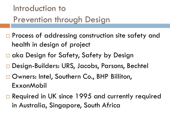 PPT - Prevention through Design: An Important Aspect of Social ...
