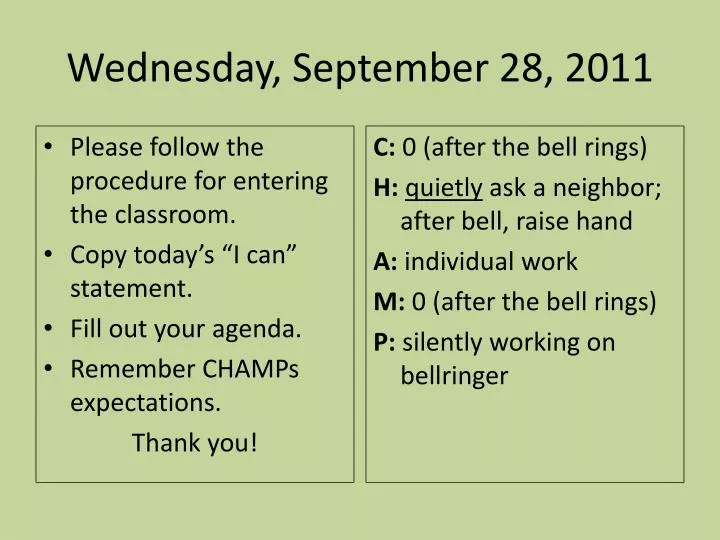 PPT - Wednesday, September 28, 2011 PowerPoint Presentation, free ...