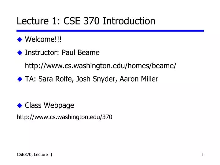Ppt Lecture 1 Cse 370 Introduction Powerpoint Presentation Free Download Id 2679813