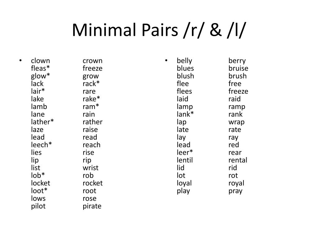 PPT - Minimal Pairs /r/ & /l/ PowerPoint Presentation, free download ... PPT - Minimal Pairs /r/ & /l/ PowerPoint Presentation, free download ...