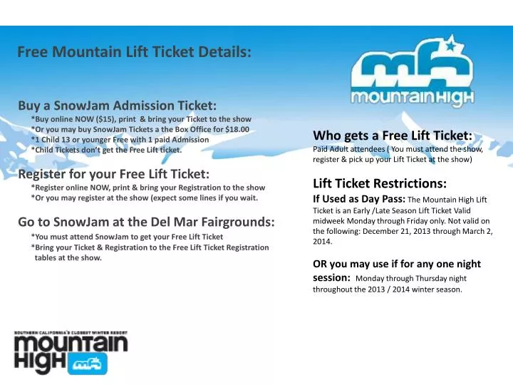 PPT - Free Mountain Lift Ticket Details: PowerPoint Presentation, free ...