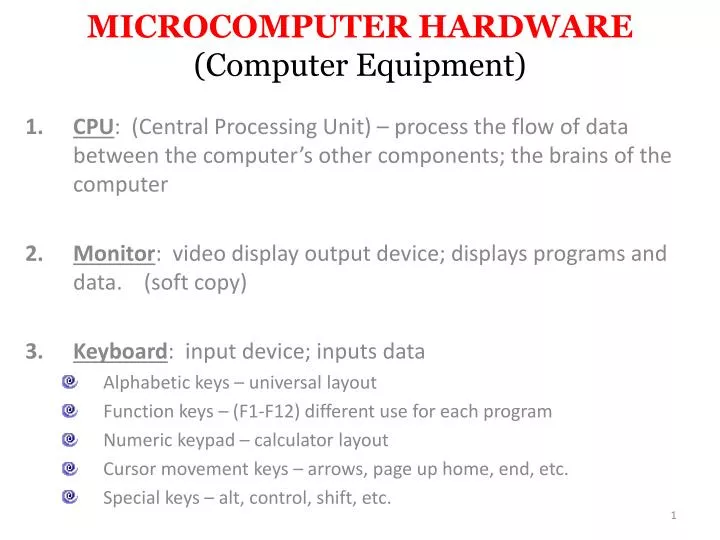 PPT - MICROCOMPUTER HARDWARE (Computer Equipment) PowerPoint ...