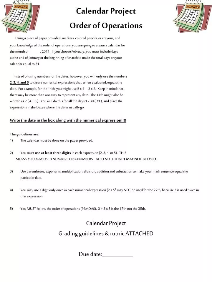 PPT - Calendar Project Order of Operations PowerPoint Presentation ...