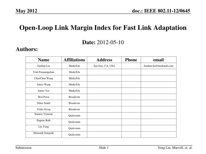 PPT - Open-Loop Link Margin Index for Fast Link Adaptation PowerPoint ...