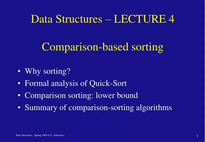 Ppt Data Structures Lecture 4 Comparison Based Sorting Powerpoint