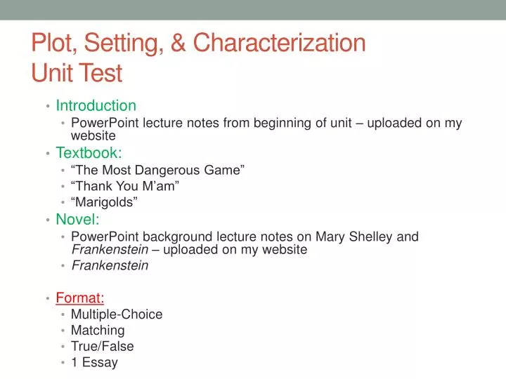 PPT Plot Setting Characterization Unit Test PowerPoint 