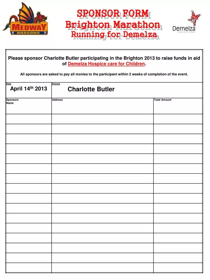 PPT - SPONSOR FORM Brighton Marathon Running for Demelza PowerPoint ...