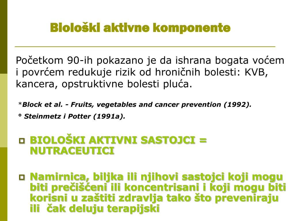 PPT - 1. BIOLOŠKI AKTIVNE KOMPONENTE NAMIRNICA U PROMOCIJI ZDRAVLJA 2 ...