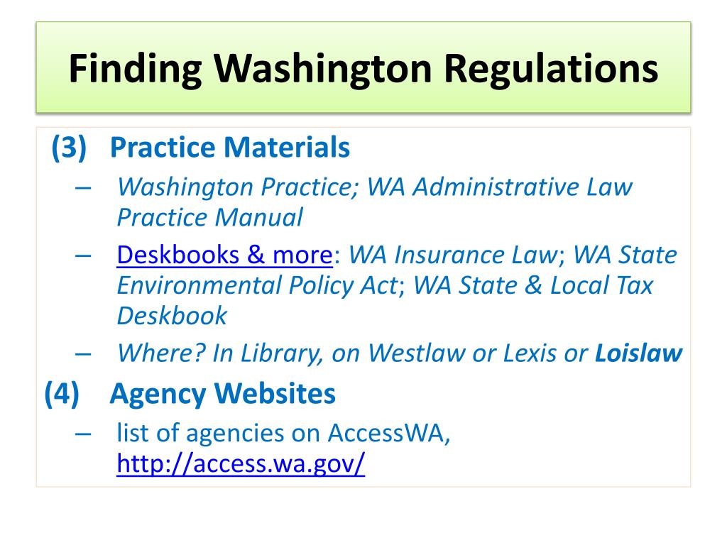 PPT - Administrative Law Research (Federal and Washington State ...