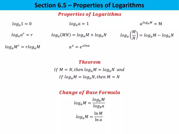 PPT - Section 6.5 – Properties of Logarithms PowerPoint Presentation ...