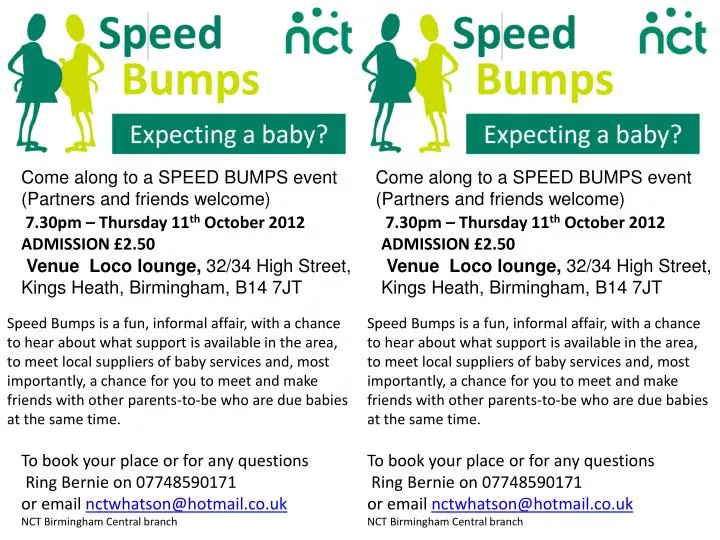 PPT - Come along to a SPEED BUMPS event (Partners and friends welcome ...
