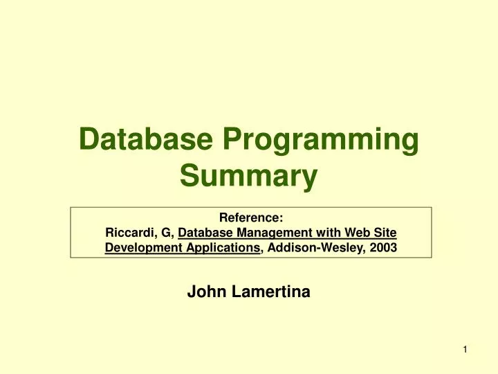 PPT - Database Programming Summary PowerPoint Presentation, free ...