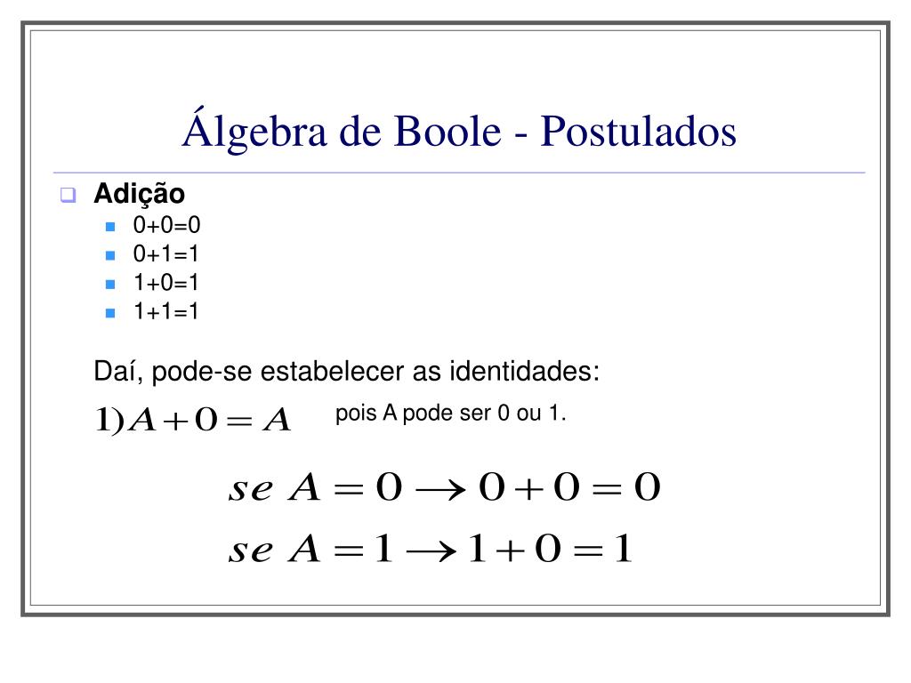 PPT - Eletrônica Digital Álgebra de Boole e Simplicação PowerPoint ...