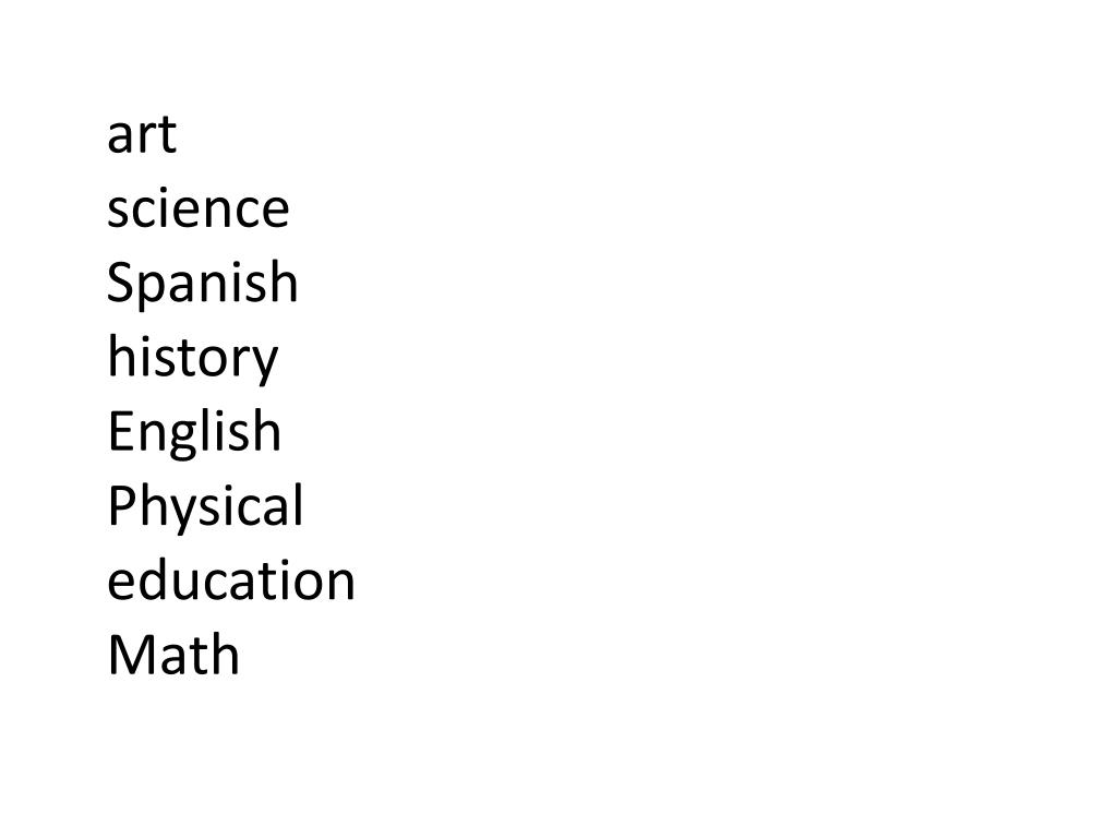 PPT - art science Spanish history English Physical education Math ...