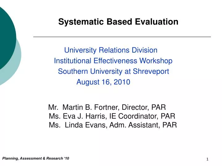 PPT - Systematic Based Evaluation PowerPoint Presentation, free ...