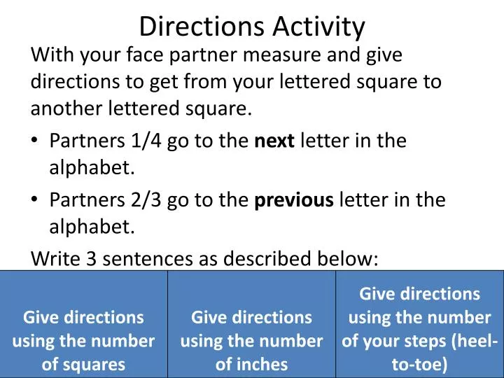 PPT - Directions Activity PowerPoint Presentation, free download - ID ...