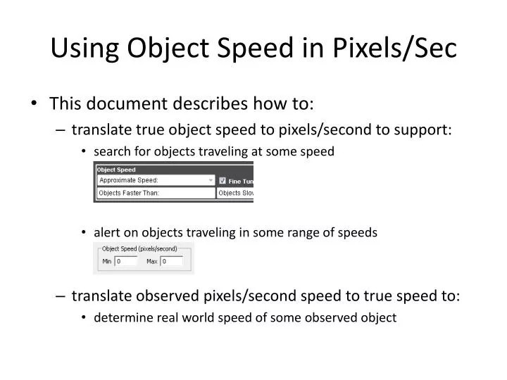 PPT - Using Object Speed in Pixels/Sec PowerPoint Presentation, free ...
