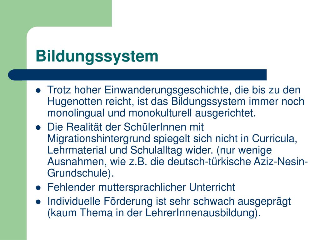 PPT - SchülerInnen mit Migrationshintergrund im deutschen Schulsystem ...